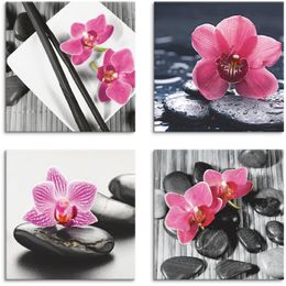 Artland Leinwandbild &raquo;Asiatische Komposition Orchidee Zen&laquo; Zen 4 Stk. tlg. 4er Set, verschiedene Gr&ouml;&szlig;en pink Leinwand, MDF