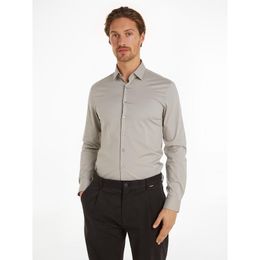 Calvin Klein Herren Businesshemd &raquo;POPLIN STRETCH SLIM SHIRT&laquo; mit Kentkragen, Logoprint auf Brusth&ouml;he grau 45, N-Gr