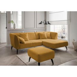 Home Affaire Ecksofa &raquo;Colori Polsterm&ouml;bel mit zeitlos eleganter R&uuml;ckenf&uuml;hrung. L-Form&laquo; Holzfu&szlig;farbe w&auml;hlbar, inkl. 4x Zierkissen gold 100% Polyester