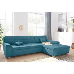 DOMO collection Ecksofa &raquo;Aversa, moderne Steppung, geschwungene Armlehnen, Breite 267cm&laquo; L-Form, wahlweise mit Bettfunktion blau Struktur weich (100% 