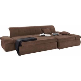 DOMO collection Ecksofa &raquo;NMoric XXL, B/T/H: 300/172/80cm, L-Form&laquo; wahlweise mit Bettfunktion und Armlehnverstellung braun Chenille (85% Polyester, 15%