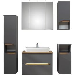 Badm&ouml;bel-Set &raquo;Quickset 5-teilig, Keramik-Aufsatzbecken und LED-Spiegelschrank&laquo; 8 Stk. tlg. grau