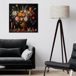 queence Leinwandbild &raquo;Blumenstrau&szlig; und Kerzen&laquo; Blumen Blumenbilder Gem&auml;lde Kunst Pflanzen Pflanzenbilder Romantisch Stillleben Vasen Vasen & T&ouml;pfe 1 