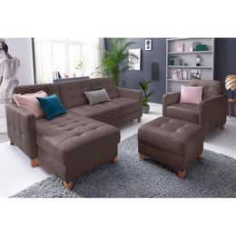 exxpo - sofa fashion Ecksofa &raquo;Elio, kompakt, bequem & zeitloses Design, Breite 217cm, L-Form&laquo; wahlweise mit Bettfunktion braun Luxus-Kunstleder;