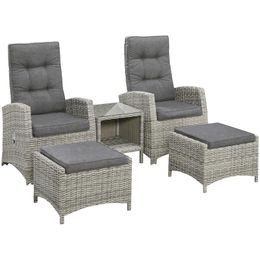 Konifera Gartenlounge-Set &raquo;Monaco&laquo; Set, 2x Sessel, 2x Hocker, 1x Tisch 49x49 cm, inkl. Auflagen, Aluminium, 11 Stk. tlg. Polyrattan, R&uuml;ckenlehnen 