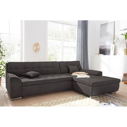 DOMO collection Ecksofa &raquo;Aversa, moderne Steppung, geschwungene Armlehnen, Breite 267cm&laquo; L-Form, wahlweise mit Bettfunktion braun Struktur weich (100%
