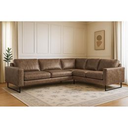 Home Affaire Ecksofa &raquo;Pinto, XXL, 250/290 cm, langer Schenkel, Ottomane&laquo; Cord, Chenille, Lederoptik, mit Keder, Metallf&uuml;&szlig;e, Wellenunterfederung braun 