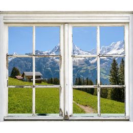 queence Wandsticker &raquo;H&uuml;tte in den Bergen&laquo; Wandsticker, Wandbild, selbstklebend, 3D, Fenster gr&uuml;n