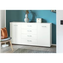 VOGL M&ouml;belfabrik Sideboard &raquo;Sunny&laquo; mit 2 T&uuml;ren und mittig 4 Schubk&auml;sten wei&szlig; Spanplatte