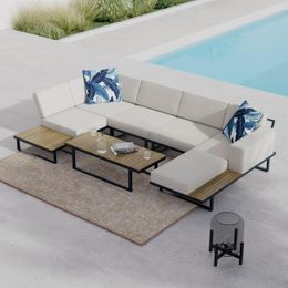 Loungegarnitur Marla Creme Holz/Outdoorstoff/Metall