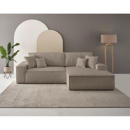 OTTO home Ecksofa &raquo;FINNLEY, L-Form 257 cm, Schlafsofa&laquo; mit Bettkasten, in Boucl&eacute;, Struktur fein und Mega Cord grau Bezugstoff 100% PES !;Gramatur 400g