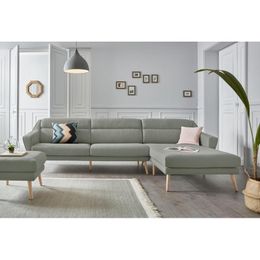 OTTO home Ecksofa &raquo;Bille L-Form&laquo; mit Naht im R&uuml;ckenkissen und Beinen aus Eichenholz gr&uuml;n Samtoptik (100% Polyester);Luxus-Microfaser weich (100% 