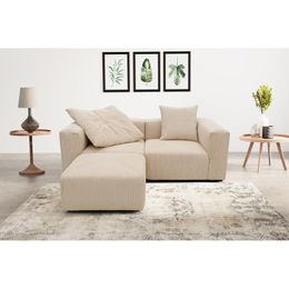 Home Affaire Ecksofa &raquo;Gerrid L-Form&laquo; Cord, Modulsofa, bestehend aus 2 Eckelementen + 1 Hocker beige 100% Polyester