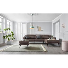 OTTO home Ecksofa &raquo;Bille L-Form&laquo; mit Naht im R&uuml;ckenkissen und Beinen aus Eichenholz braun Samtoptik (100% Polyester);Luxus-Microfaser weich (100% 