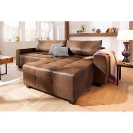 Home Affaire Ecksofa &raquo;Bella L-Form, B: 254 cm - OTTO. Verl&auml;ssliche Qualit&auml;t.&laquo; mit 2 Zierkissen, optional Bettfunktion & Bettkasten, Federkern braun 