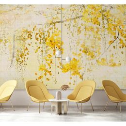 Livingwalls living walls Vliestapete &raquo;Florale Tapete Aquarelloptik Gelb Beige Bl&uuml;ten&laquo; matt glatt Vlies