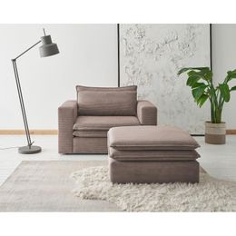 Home Affaire Sitzgruppe &raquo;PIAGGE&laquo; 2 Stk. tlg. Hochwertiger Cord, Loveseat und Loveseat-Hocker im Set braun