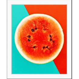 queence Bild &raquo;Nils&laquo; Essen Figuren Kunst Lebensmittel Obst Obst Bilder 1 Stk. tlg. HD Premium Poster-Druck inkl. Holzrahmen orange Acrylglas, Holz, 