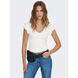 Only Damen Only V-Shirt &raquo;ONLBELIA &ndash; V-Ausschnitt f&uuml;r femininen Sommerkomfort&laquo; Viskosemischung, regular fit, Rundhals wei&szlig; XS