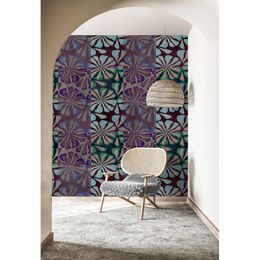 Livingwalls living walls Vliestapete &raquo;Retro-Blumen-Tapete Bunt Lila T&uuml;rkis 70er Stil&laquo; matt glatt Vlies