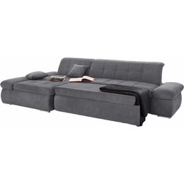 DOMO collection Ecksofa &raquo;NMoric XXL, B/T/H: 300/172/80cm, L-Form&laquo; wahlweise mit Bettfunktion und Armlehnverstellung grau Chenille (85% Polyester, 15% 