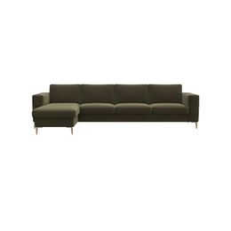 FLEXLUX Ecksofa &raquo;Fiore, super bequem durch hochwertigen Sitzaufbau mit Kaltschaum&laquo; breite Armlehnen, F&uuml;&szlig;e Alu+ Eiche, L-Form gr&uuml;n 100% Polyester