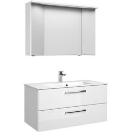 Badm&ouml;bel-Set &raquo;Trentino 2-teilig Mineralmarmor-Waschtisch mit LED-Spiegelschrank&laquo; 3 Stk. tlg. wei&szlig;