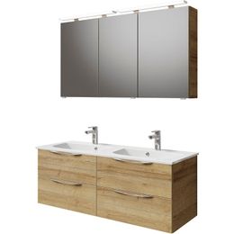 Badm&ouml;bel-Set &raquo;Serie 6025 2-teilig Mineralmarmor-Waschtisch mit LED-Spiegelschrank&laquo; 2 Stk. tlg. braun Spanplatte