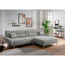 Home Affaire Ecksofa &raquo;Drago, elegant und zeitlos, komfortabel, Holzfu&szlig;, L-Form&laquo; frei im Raum stellbar, inkl. 2 Zierkissen grau 100% Polyester