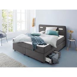 Home Affaire Boxbett &raquo;Luan&laquo; Schubk&auml;sten, LED-Beleuchtung und Topper, in Breite 120 cm und 180 cm grau Polyester