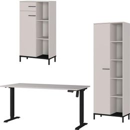 Germania B&uuml;rom&ouml;bel-Set &raquo;GW-Rovigo&laquo; 3 tlg. Schreibtisch elektrisch h&ouml;henverstellbar beige Metall, Spanplatte