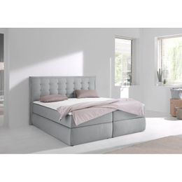 Home Affaire Boxspringbett &raquo;Sagres&laquo; Kopfteil mit 2farbiger Flatterbiese und zweifarbigen Kn&ouml;pfen grau Feinstruktur(100% Polyester);Bezug der 