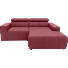 DOMO collection Ecksofa &raquo;Brandon, inkl. Kopfteilverstellung, B/T/H: 214/100/80 cm, L-Form&laquo; Mit Kopfteilverstellung, auch in Leder und Cord, L-Form rot