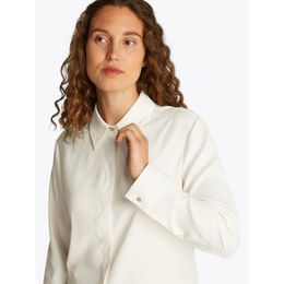 Tommy Hilfiger Damen Hemdbluse &raquo;SOFT VISCOSE REGULAR LS SHIRT&laquo; in Unifarbe, mit Metalllabel wei&szlig; 40