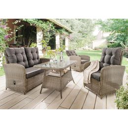 Destiny Gartenlounge-Set &raquo;MERANO&laquo; 1x 2er Sofa, 2x Sessel, 1x Tisch, inkl. Auflagen, 11 Stk. tlg. grau Obermaterial: 100% Polyester. F&uuml;llung: 100% Polyurethan
