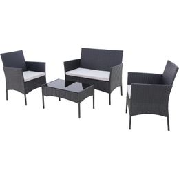 Konifera Gartenlounge-Set &raquo;Balkonset &raquo;Palma&laquo;&laquo; Set, 1x2er Sofa, 2 Sessel, Tisch 41x71x39 cm, inkl. Auflagen, 7 Stk. tlg. Stahl/Polyrattan schwarz Stahl