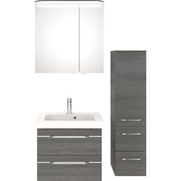 Badm&ouml;bel-Set &raquo;Balto Sprint 3-teilig, Mineralmarmor-Waschtisch mit LED-Spiegelschrank&laquo; 4 Stk. tlg. grau Holzwerkstoff