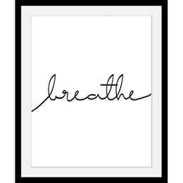queence Bild &raquo;Breathe&laquo; Motivationsbilder Schriftzug Schwarz-Wei&szlig; Spa Spa Bilder HD Premium Poster-Druck inkl. Holzrahmen schwarz Acrylglas, Holz, 
