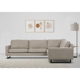 Home Affaire Ecksofa &raquo;Pinto, XXL, 250/290 cm, langer Schenkel, Ottomane&laquo; Cord, Chenille, Lederoptik, mit Keder, Metallf&uuml;&szlig;e, Wellenunterfederung grau 