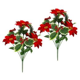 I.GE.A. Kunstblume &raquo;Poinsettiastrau&szlig;&laquo; 2er Set Bouquet aus Weihnachtsstern Ilex Beeren Tanne Weihnachtsdeko Polyester