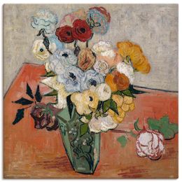 Artland Leinwandbild &raquo;Stilleben mit japanischer Vase, Rosen un&laquo; Blumen 1 Stk. tlg. auf Holzrahmen gespannt bunt Leinwand
