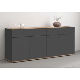 OTTO home Sideboard &raquo;Garda Kommode, Schrank, 4 T&uuml;ren mit Push-to-Open, Made in Italy&laquo; 4 T&uuml;ren, 2 Schubladen, grifflos Breite 160,1 cm, anthrazit/eiche