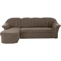 DOMO collection Ecksofa &raquo;Pegnitz, elegante R&uuml;ckensteppung, komfortabel, Breite 238cm, L-Form&laquo; wahlweise mit Bettfunktion braun 100% Polyester