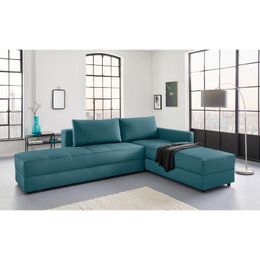 LOOKS by Wolfgang Joop Ecksofa &raquo;LooksIII L-Form&laquo; durch Drehfunktion zum Bett wandelbar, inklusive Staufach blau Struktur (100% Polyester);Feinstruktur