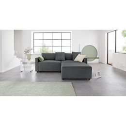 Home Affaire Ecksofa &raquo;Marva 3tlg. L-Form&laquo; beide Armlehnelemente ausziehbar f&uuml;r Bettfunktion, mit Bettkasten grau Struktur fein (100% Polyester);