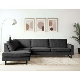 Home Affaire Ecksofa &raquo;Pinto, 290 cm, Cord, Chenille, Lederoptik, Ottomane links / rechts&laquo; mit Keder, schwarze Metallf&uuml;&szlig;e, Wellenunterfederung 100% 