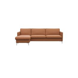 FLEXLUX Ecksofa &raquo;Fiore, L-Form, bequem und komfortabel durch hochwertigem Sitzaufbau&laquo; schmale Armlehnen, Kaltschaum, F&uuml;&szlig;e Alu braun 100% Echteder