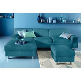 DOMO collection Ecksofa &raquo;Jamie, modern und elegant, Fu&szlig;h&ouml;he 9cm, L-Form,&laquo; wahlweise mit Bettfunktion blau