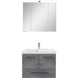 Badm&ouml;bel-Set &raquo;Quickset 945 2-teilig, Mineralmarmor-Waschtisch und LED-Spiegelschrank&laquo; 2 Stk. tlg. grau