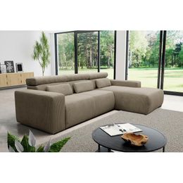 DOMO collection Ecksofa &raquo;Brandon B/T: 289/177 cm, belastbar bis 140kg/ Sitz, L-Form&laquo; mit Sitztiefenverstellung, Cord, schlamm braun Luxus-Microfaser 